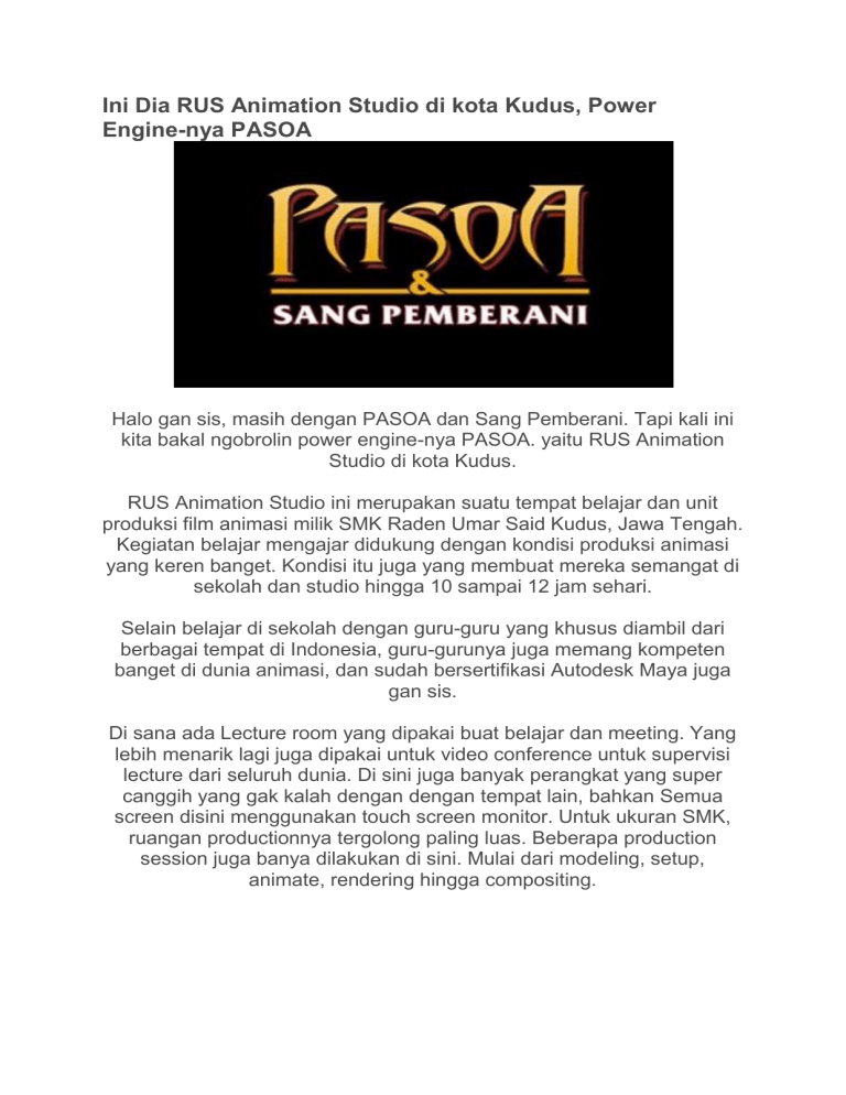 RUS Animation Studio Kudus: Power Engine PASOA