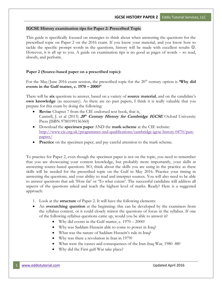 Igcse 2016 History Paper 2