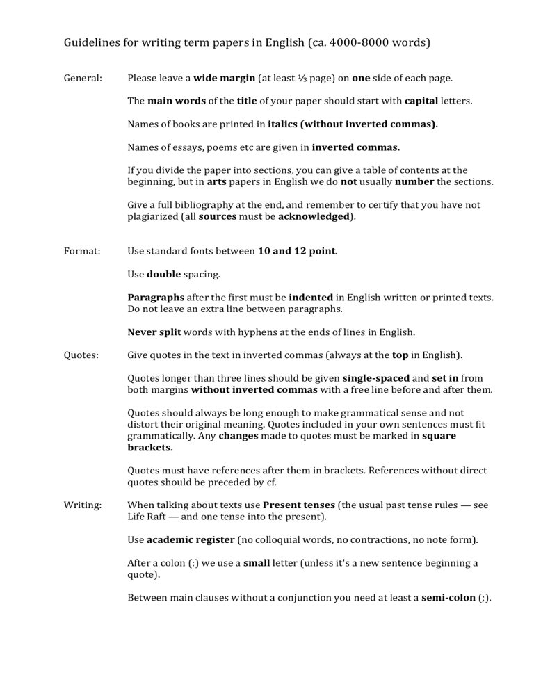 Term Paper Guidelines