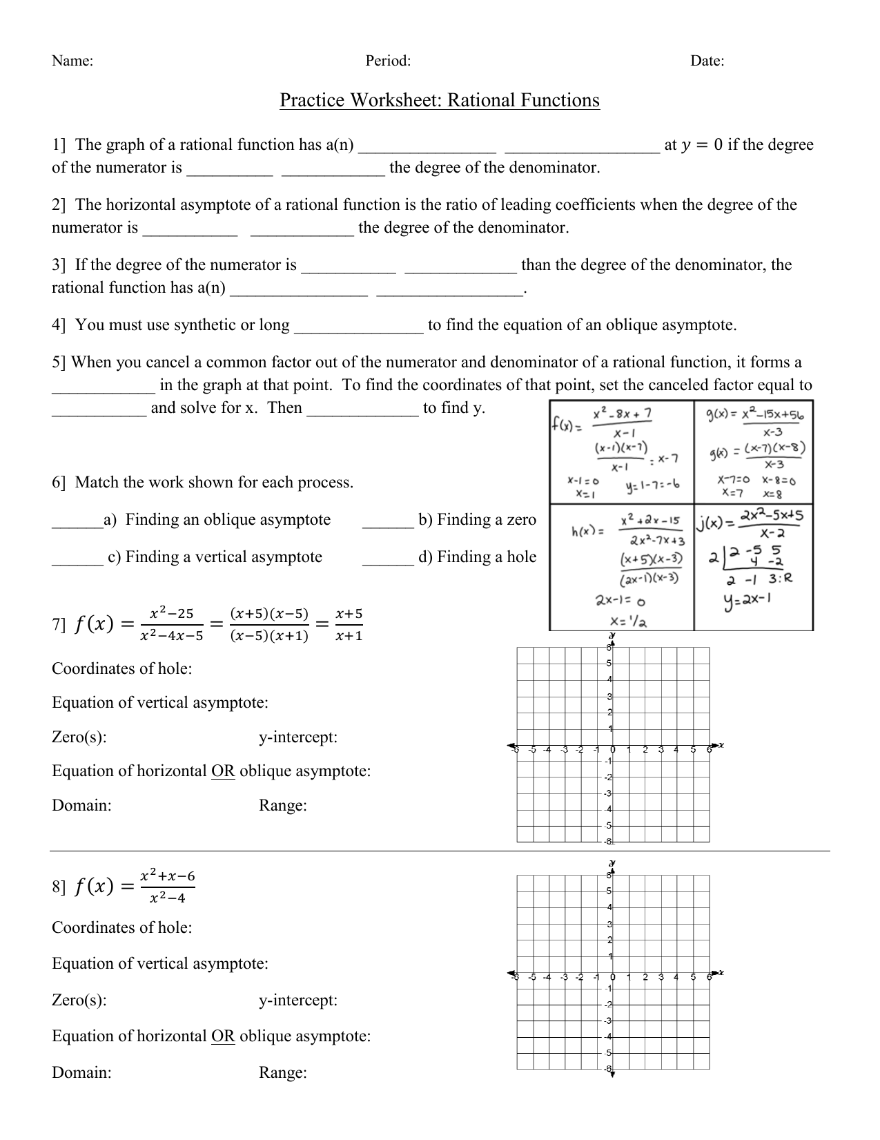 Graphing Rational Functions Worksheet
