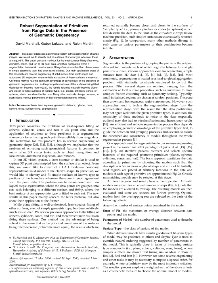 Robust Segmentation Of Primitives From Range Data In The Presence Of