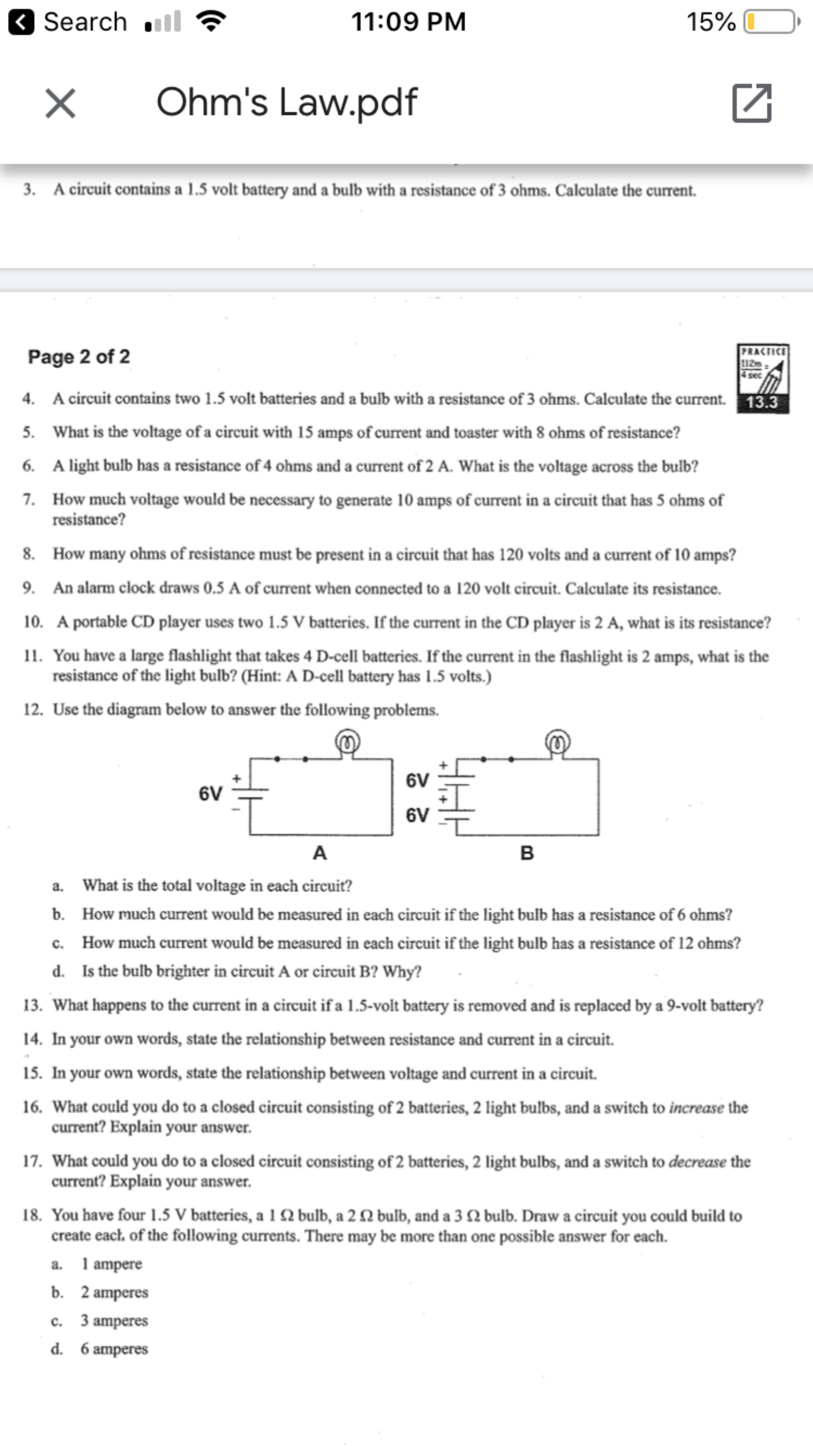Ohm S Law Worksheet Circuit Diagram Circuit Diagram
