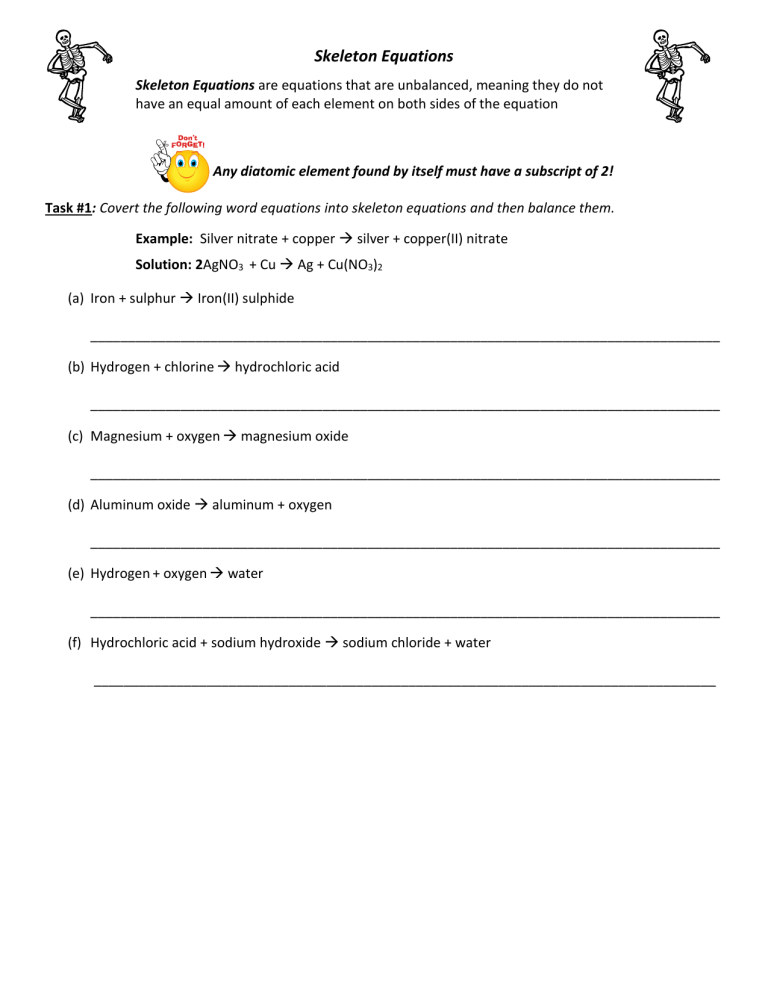 Skeleton Equations Worksheet