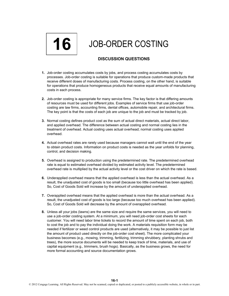 Job-Order Costing: Principles & Applications