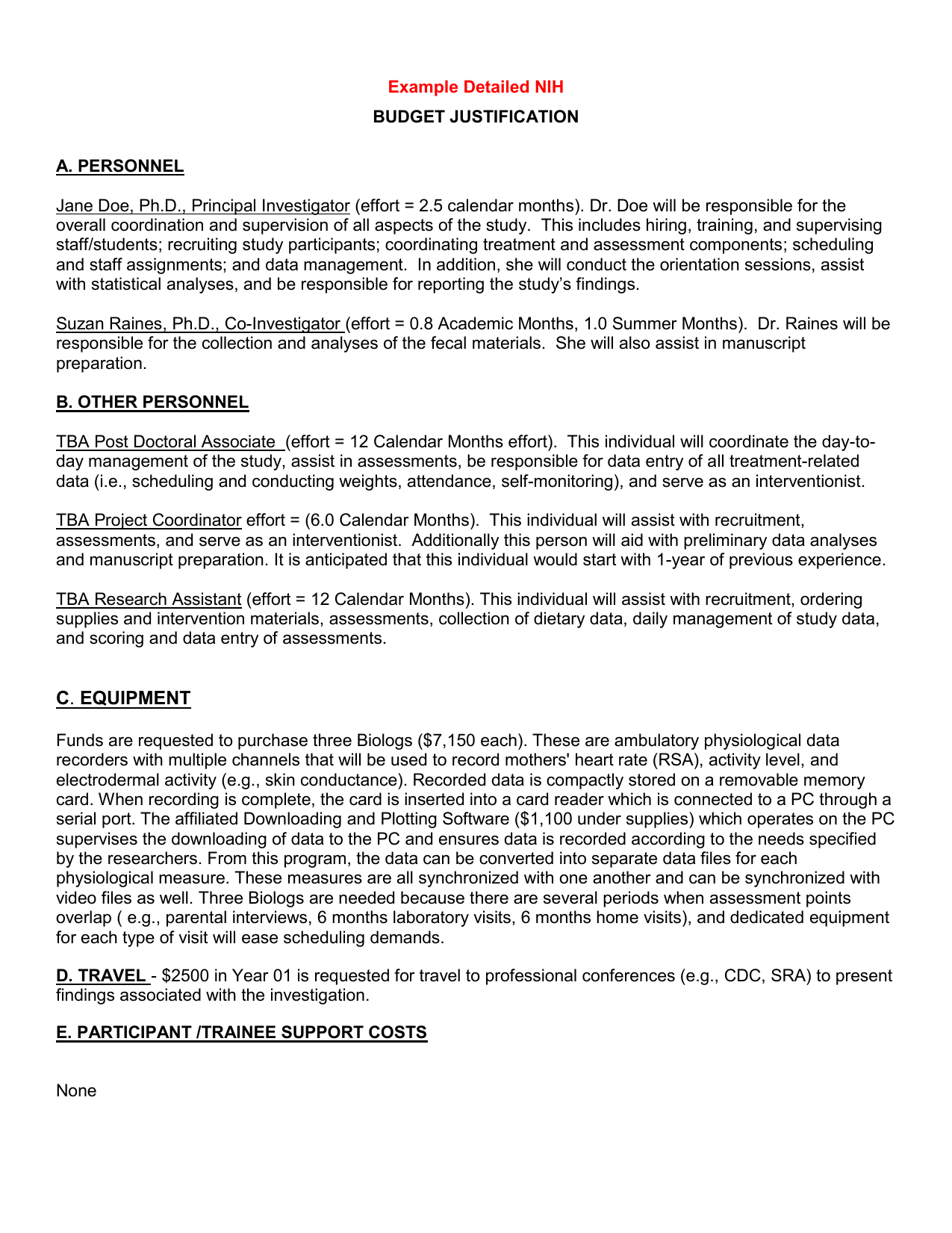 NIH Detailed Budget Justification Sample NIH Detailed Budget Justification Sample