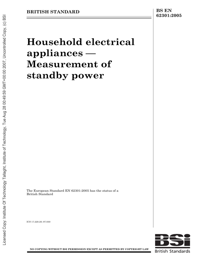 Household Appliance Standby Power Measurement - BS EN 62301