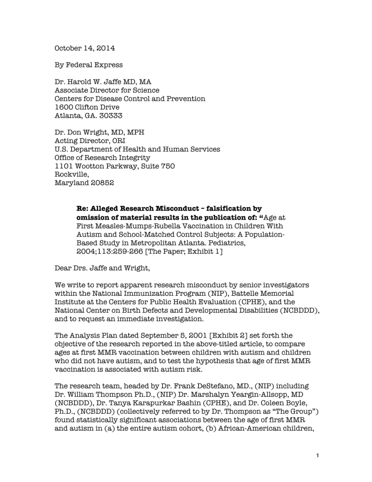 MMR Vaccine Research Misconduct Allegation