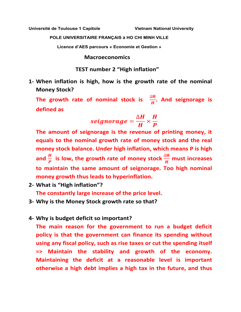 Macroeconomics Test: High Inflation