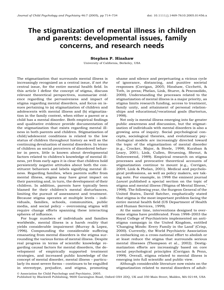 Stigma of Mental Illness in Children & Parents