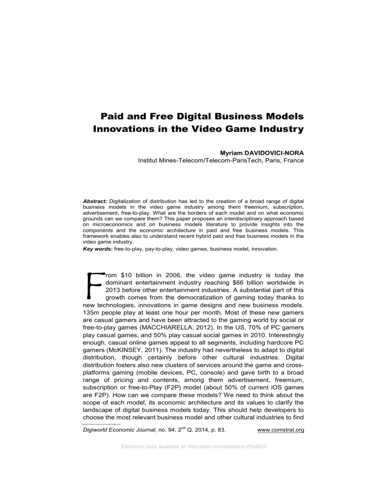 Video Game Business Models: Paid vs. Free Innovations