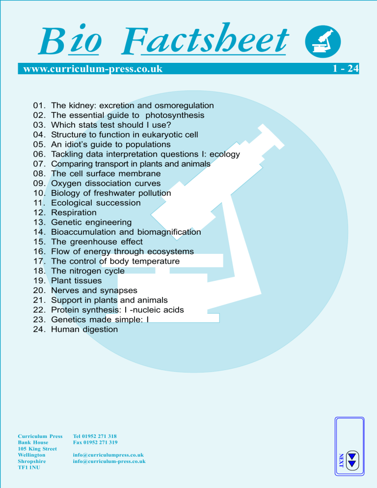Biology Factsheets: Topics in Cell Biology, Ecology, Genetics