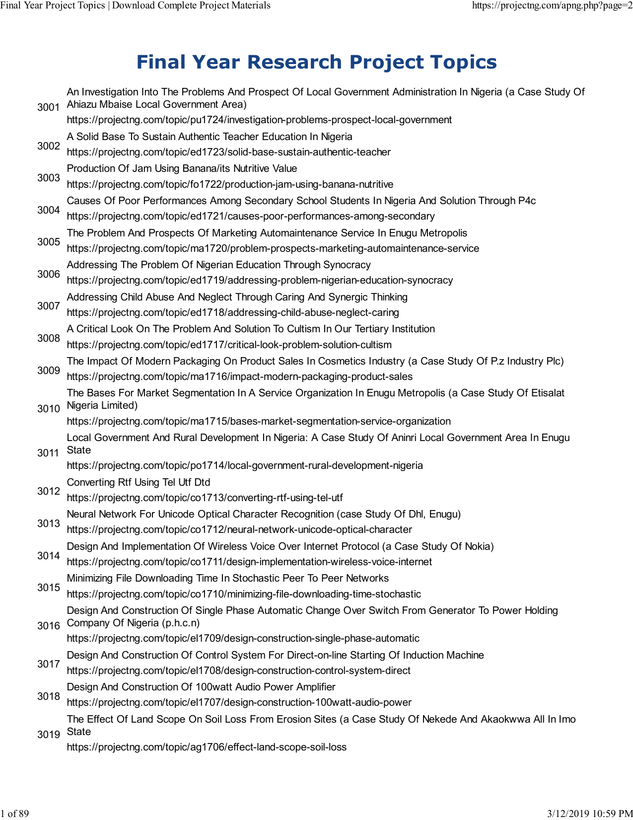 Free Project Topics