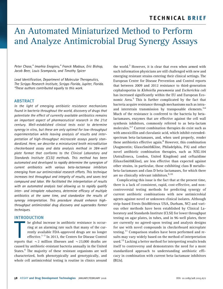 Antimicrobial Drug Synergy Assay: Automated Miniaturized Method