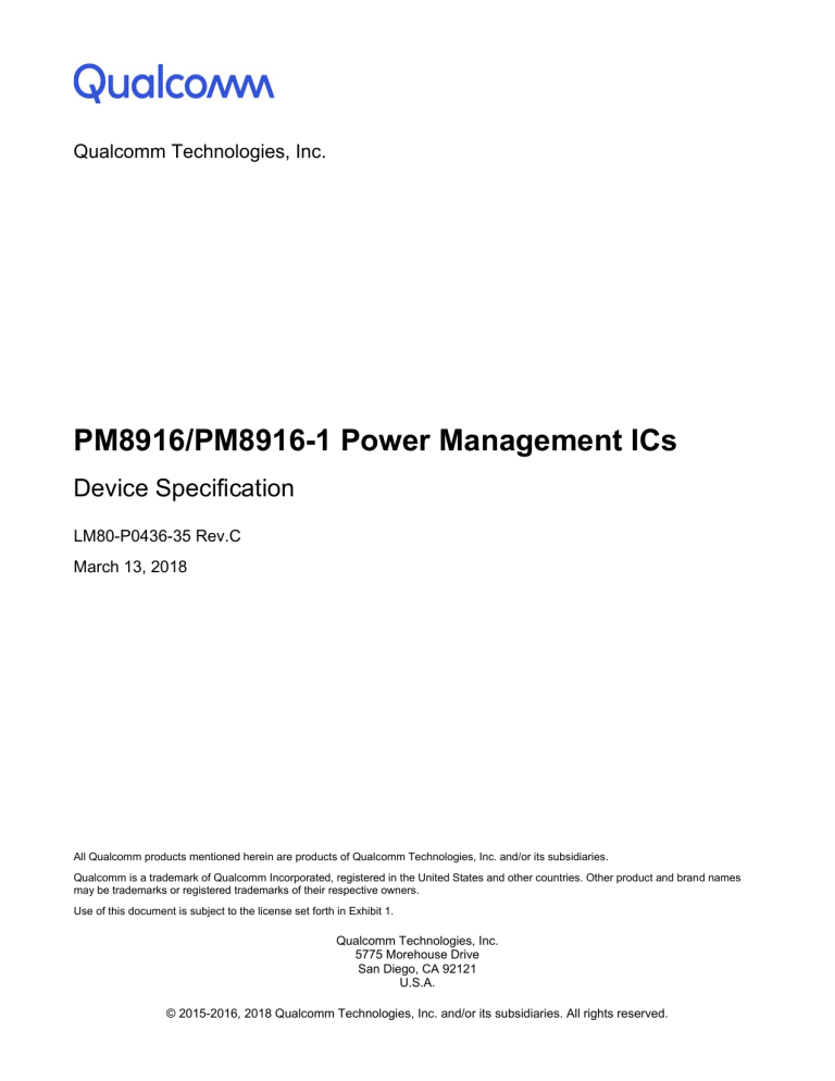 PM8916/PM8916-1 Power Management ICs Device Specification