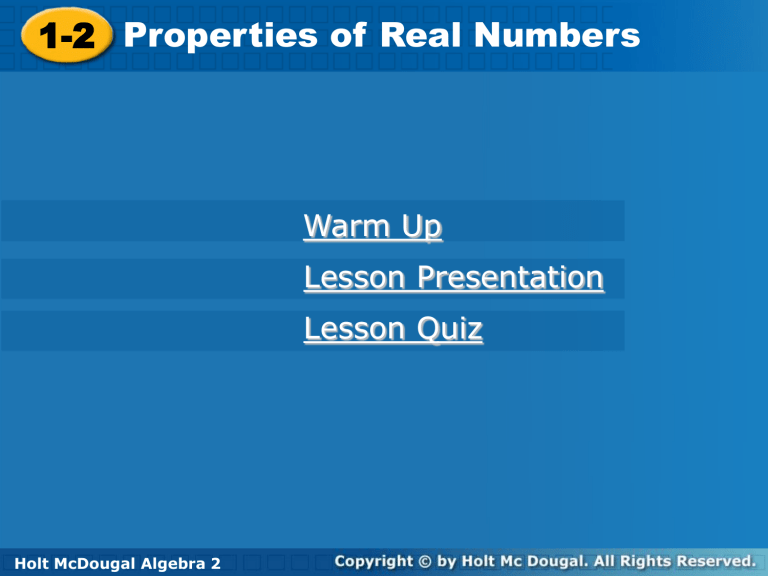 1 2 Properties Of Real Numbers