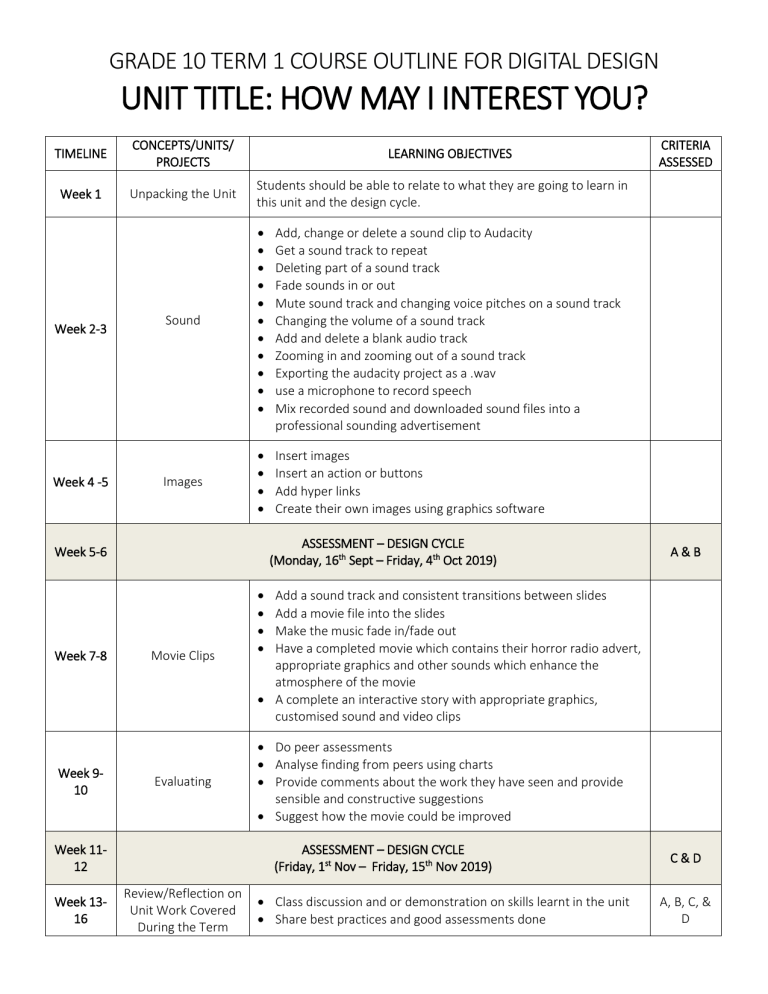 Digital Design Course Outline