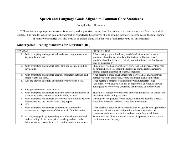 Speech And Language Goals Aligned To Common Core Standards