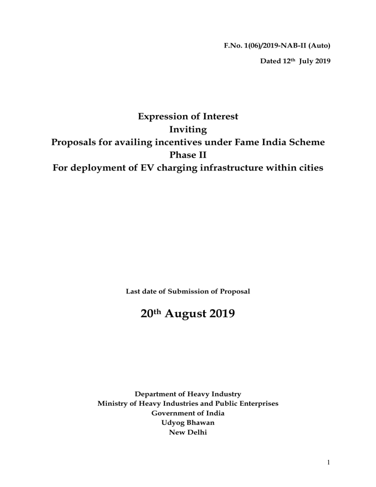 FAME India Scheme Phase II: EV Charging Infrastructure EOI