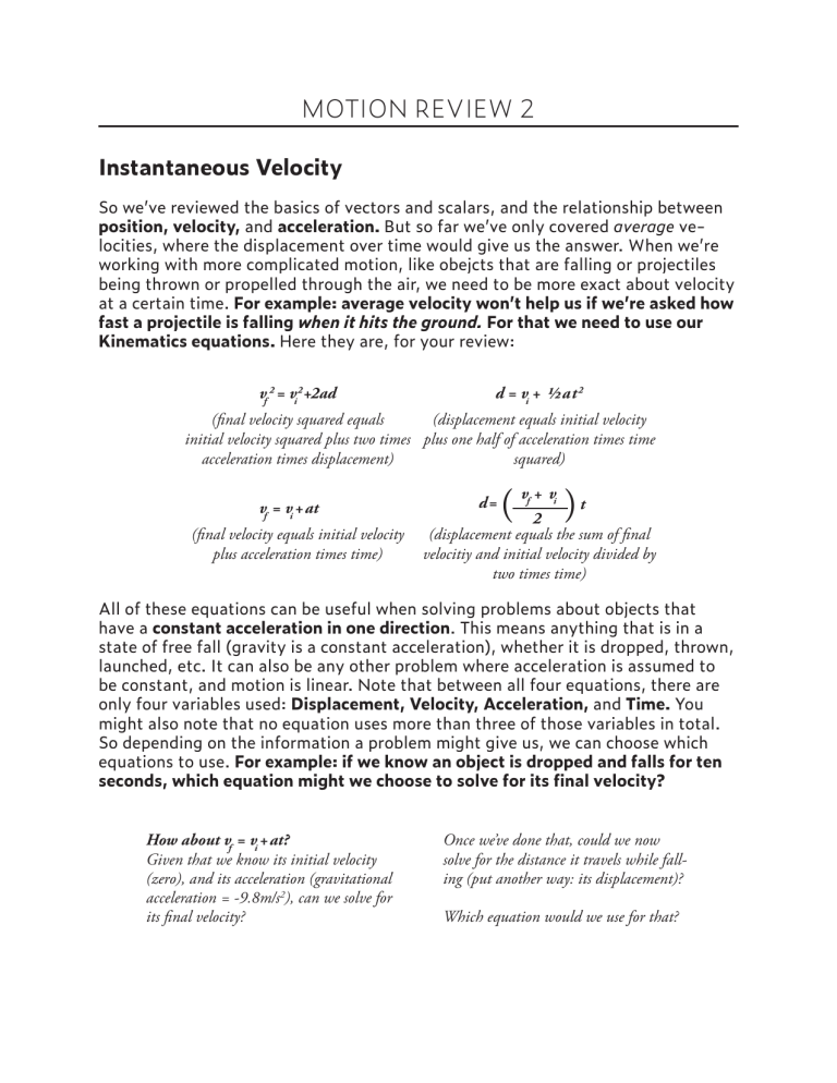Motion Review Worksheet 2 Motion Review Worksheet 2