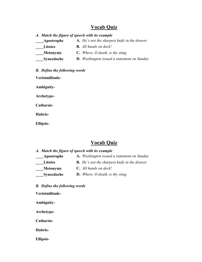 Figures Of Speech And Term Quiz Figures Of Speech And Term Quiz