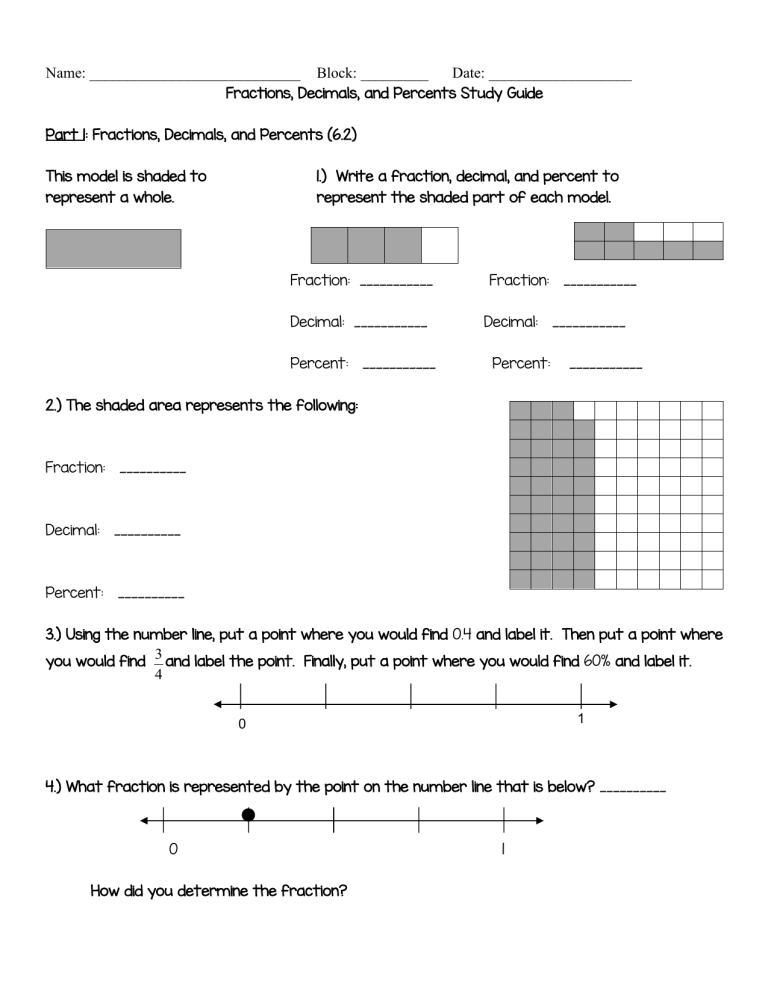 Fractions, Decimals, Percents Study Guide