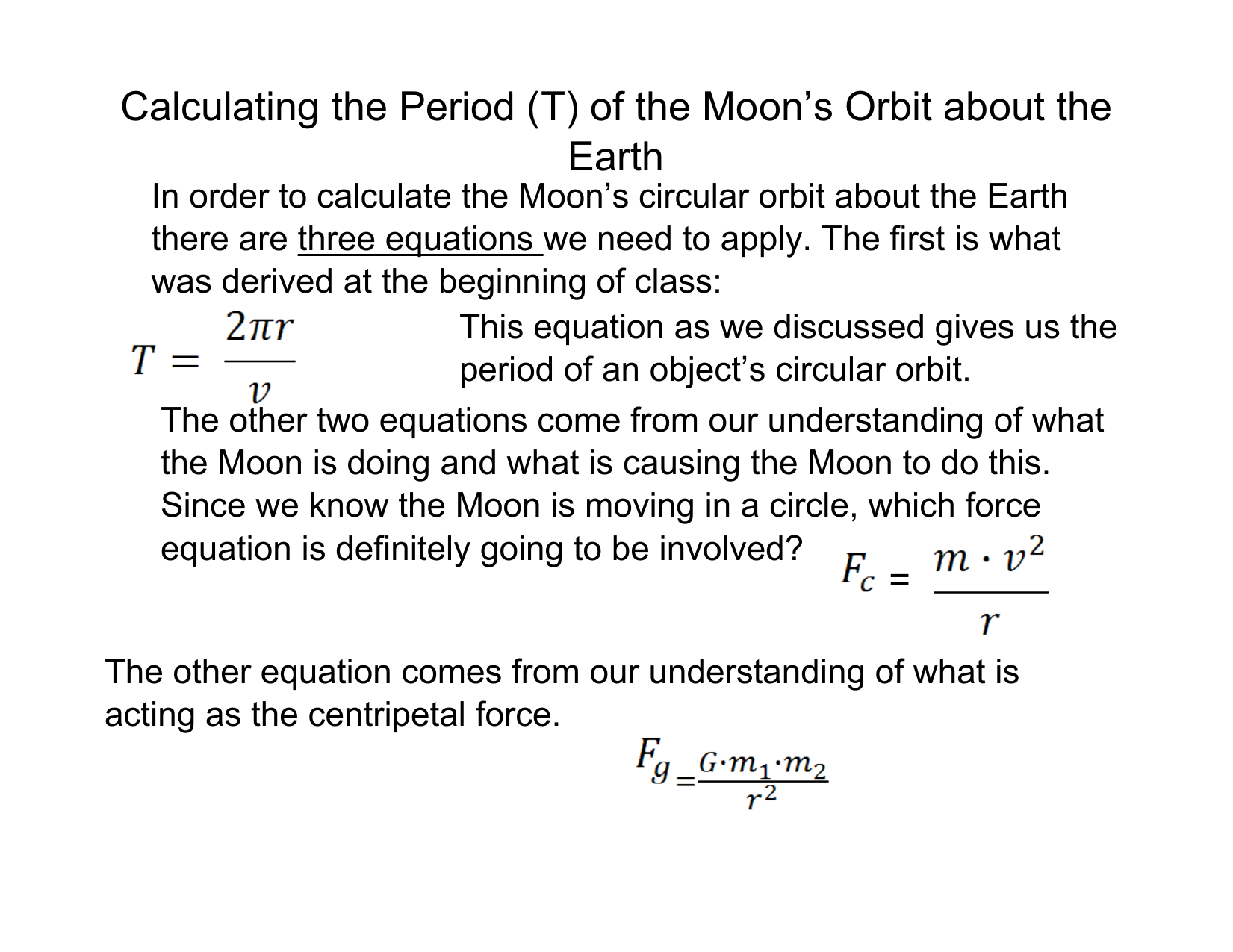 Calculating The Period T Of The Moon