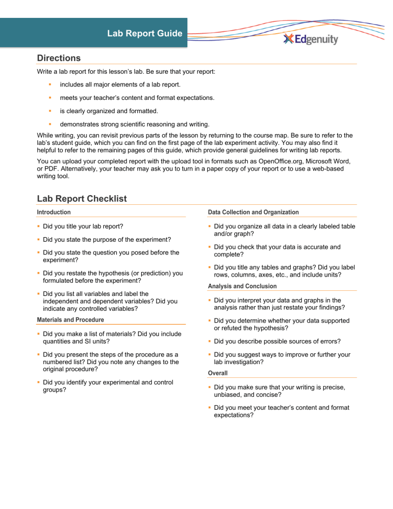 Lab report guide Lab report guide