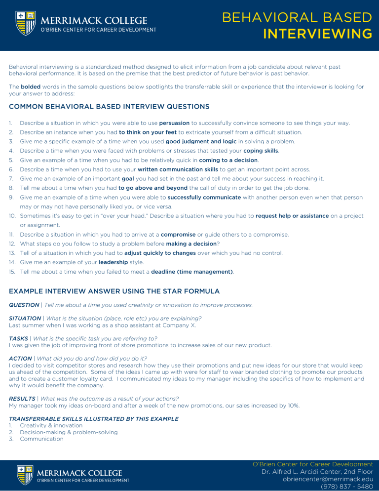 Behavioral Based Interviewing