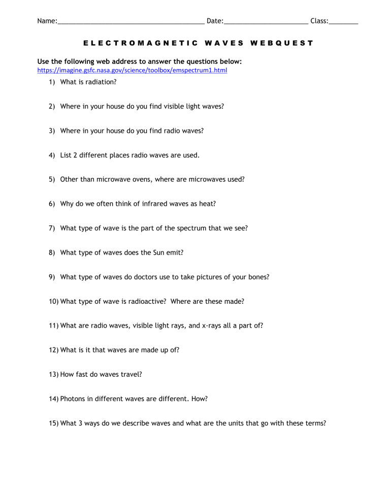 Electromagnetic Waves Webquest