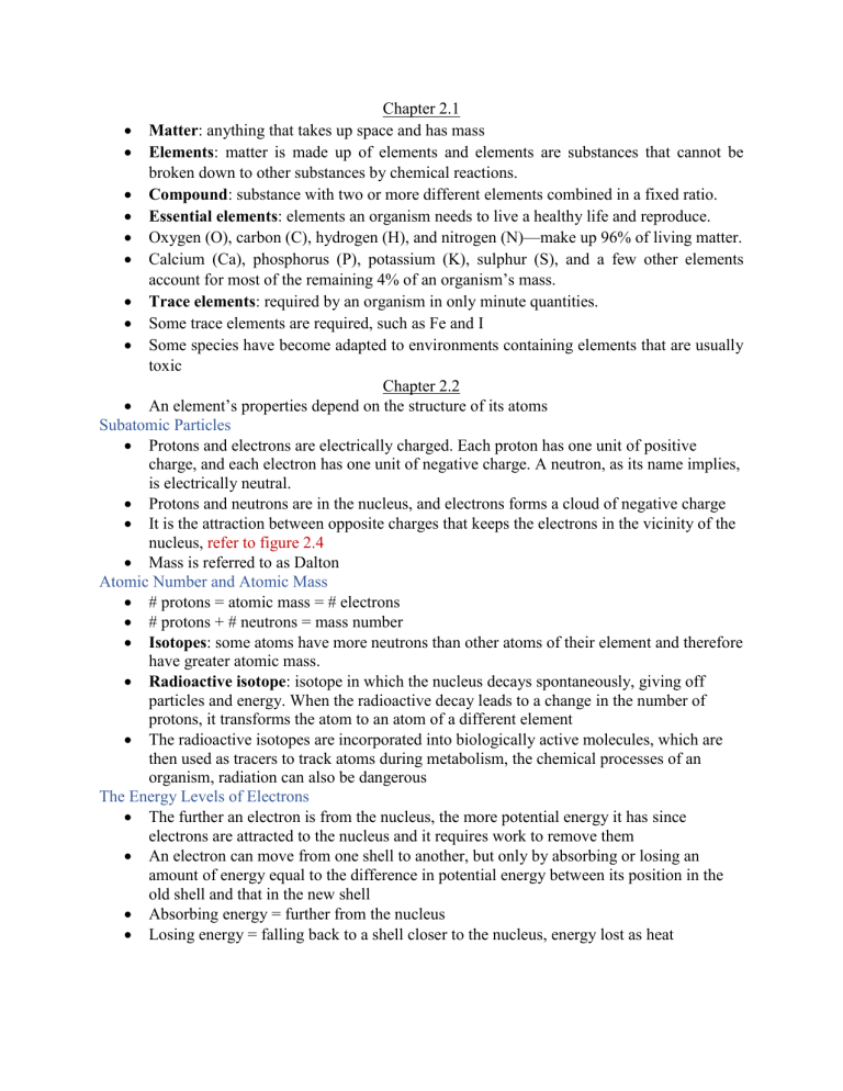 Chemistry & Biology Basics: Matter, Atoms, Bonds