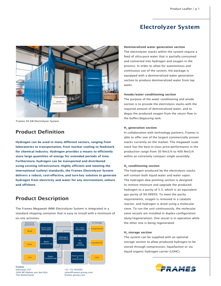Frames Electrolyzer System: Hydrogen Generation Solution
