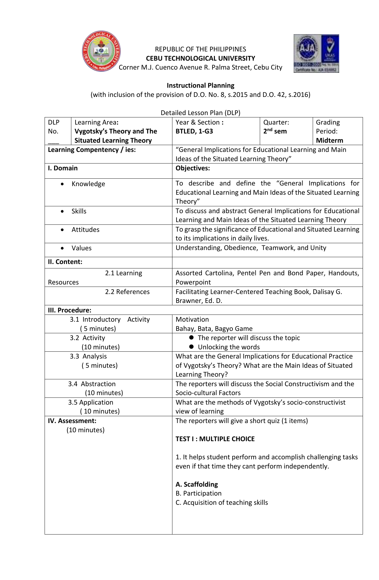 Sample Lesson Plan Filipino Grade 2 Sample Detailed Lesson Plan In 