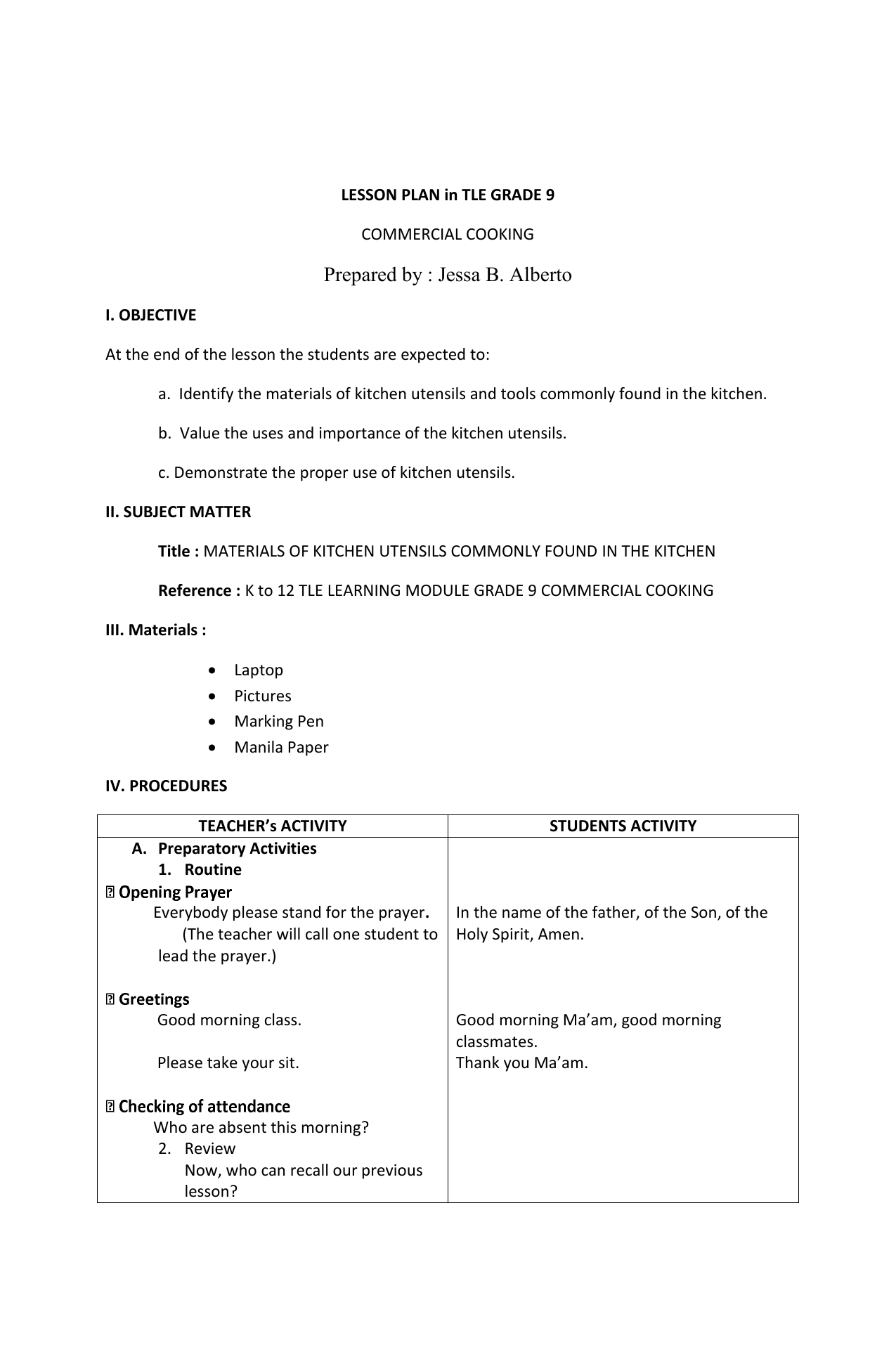 Detailed Lesson Plan Tle Docx Detailed Lesson Plan Tle Grade 9 Www