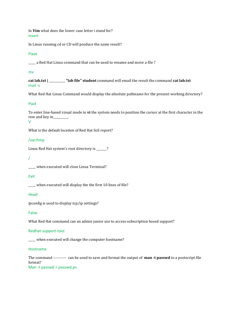 Linux Chapter 1 4 Review ions And Answers List