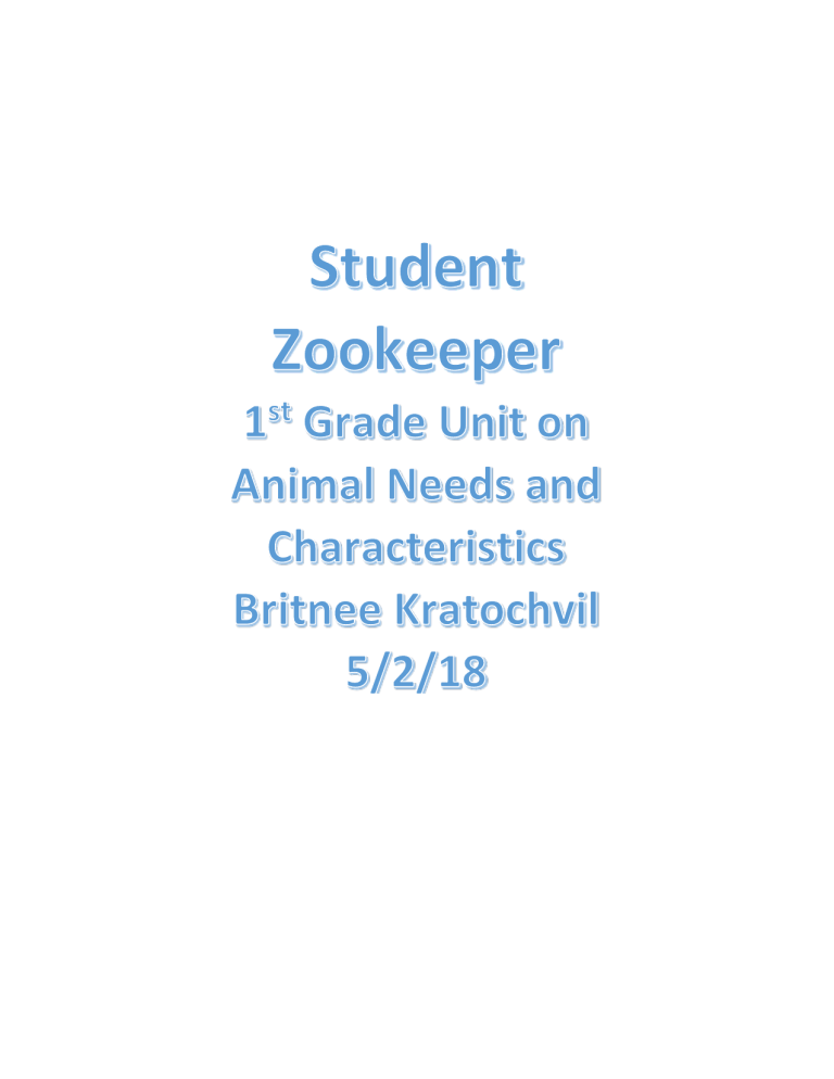Animal Needs Lesson Plan: 1st Grade Zookeeper Project