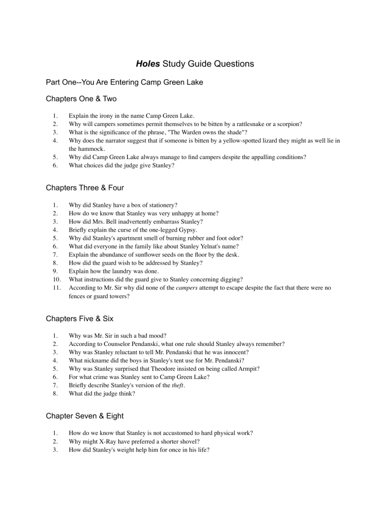 Holes Study Guide Questions