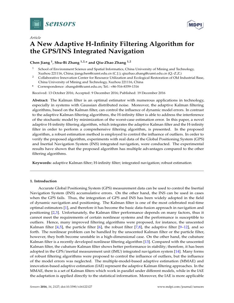A New Adaptive H Inﬁnity Filtering Algorithm For