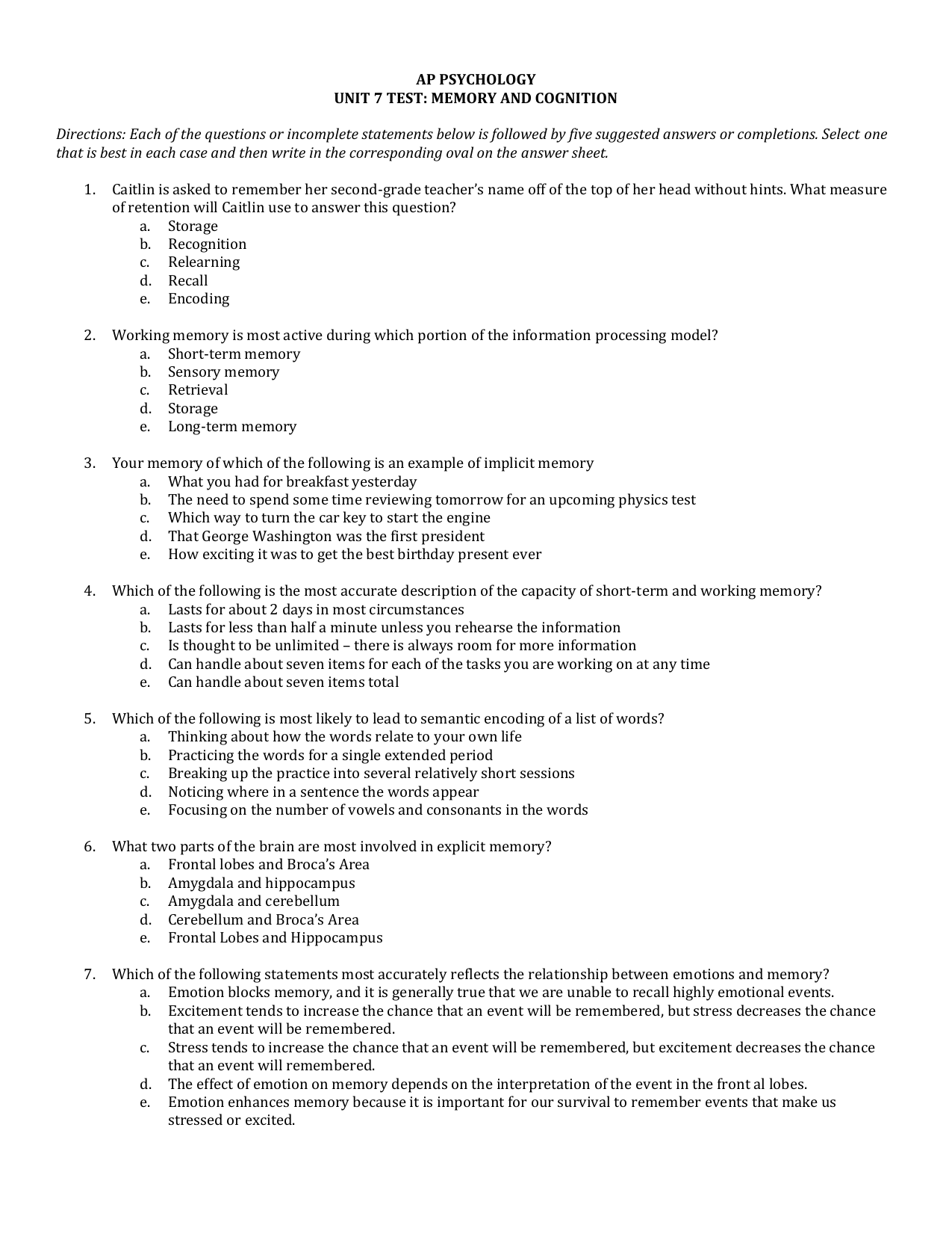 Unit 7 Test Unit 7 Test