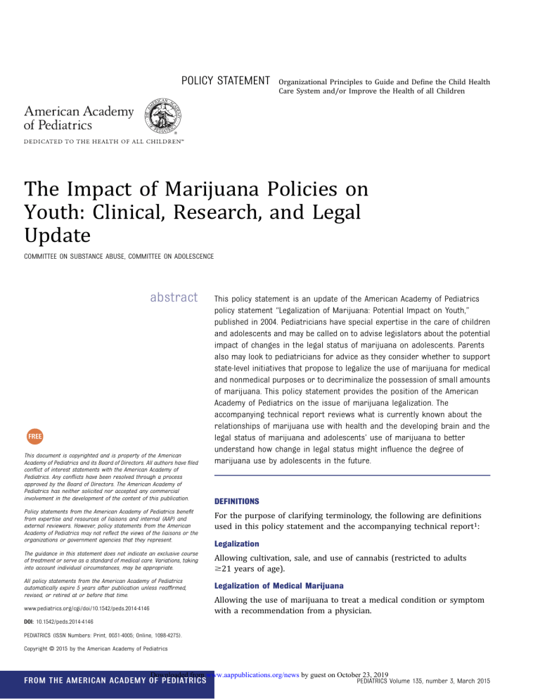 Marijuana Policies & Youth: AAP Policy Statement