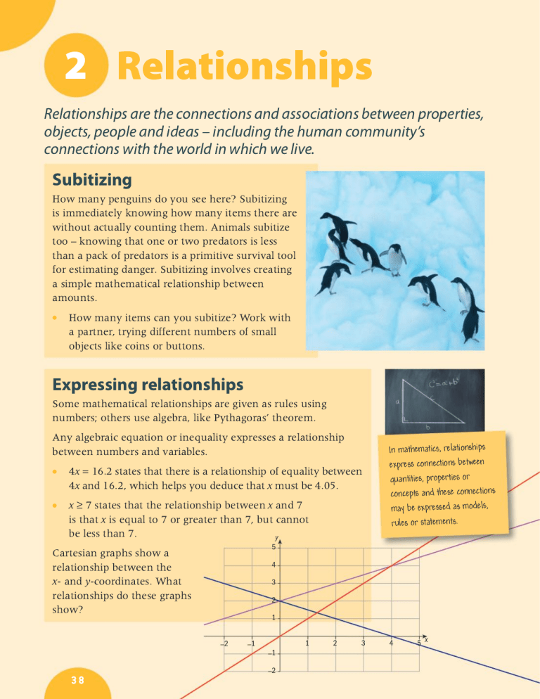 Relationships in Math & Science: Subitizing, Algebra, Graphs