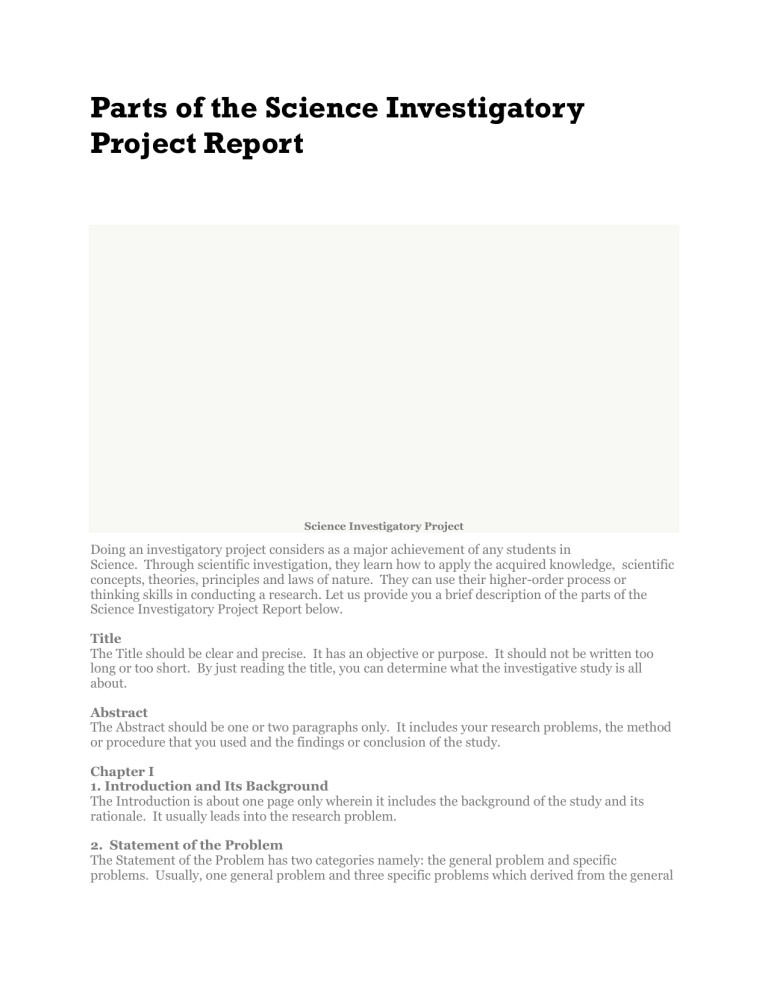 Parts Of The Science Investigatory Project