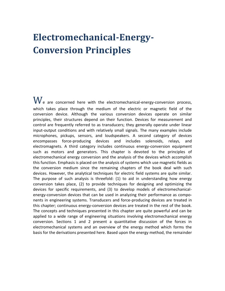 Electromechanical Energy Conversion Principles