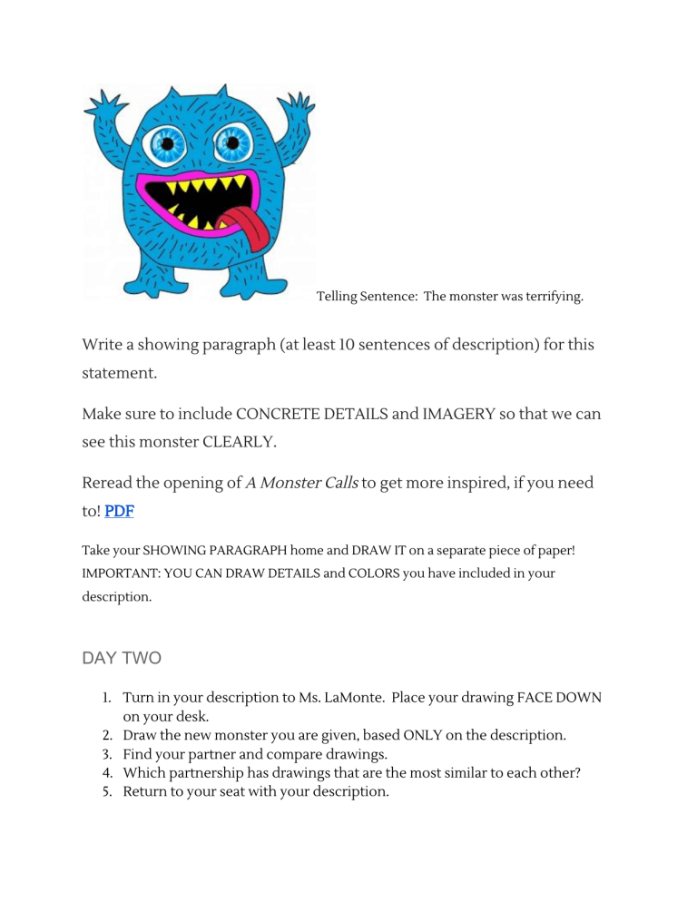  Template Telling Sentence The Monster Was Terrifying