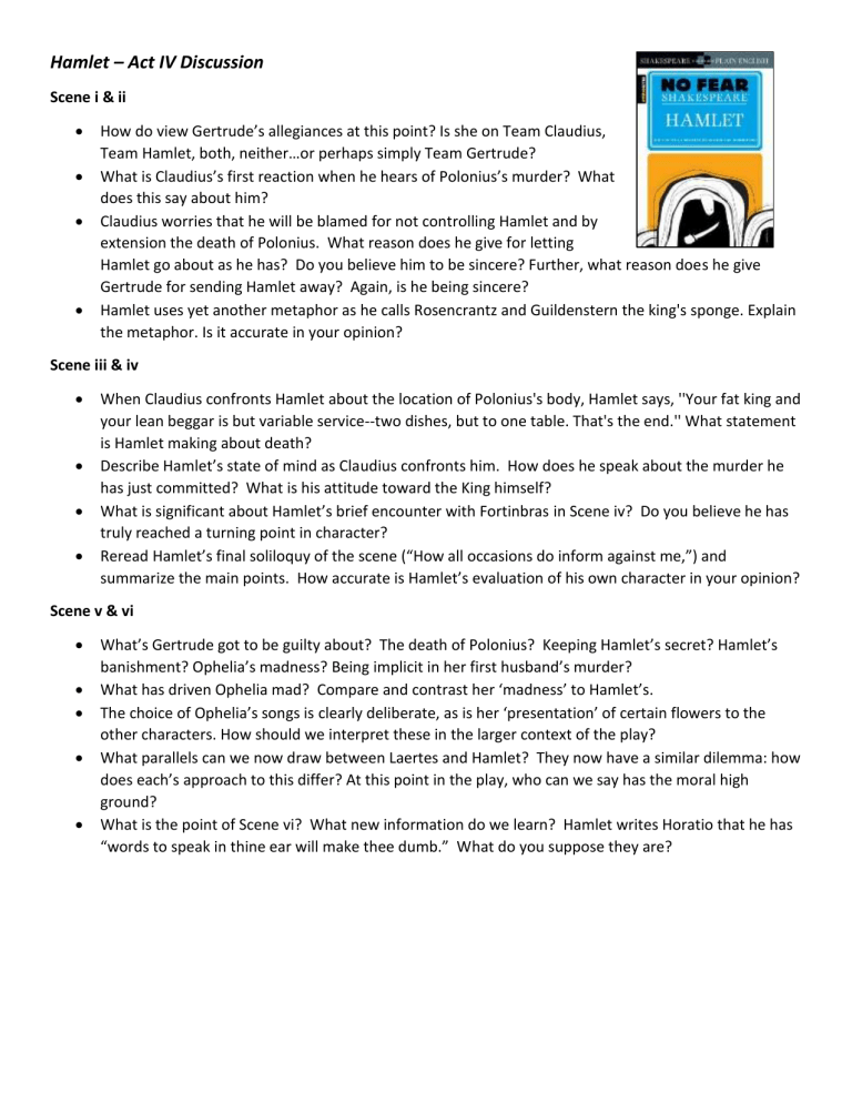 Hamlet Act IV Analysis Hamlet Act IV Analysis