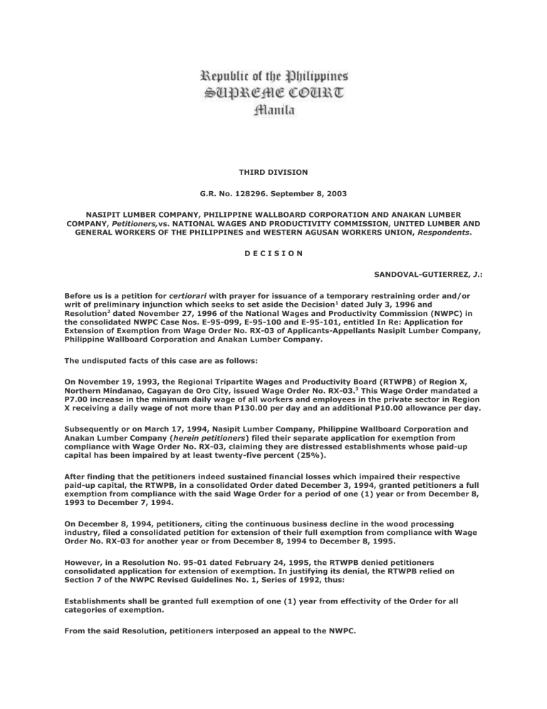 Labor Law Case: Nasipit Lumber vs. NWPC - Wage Exemption