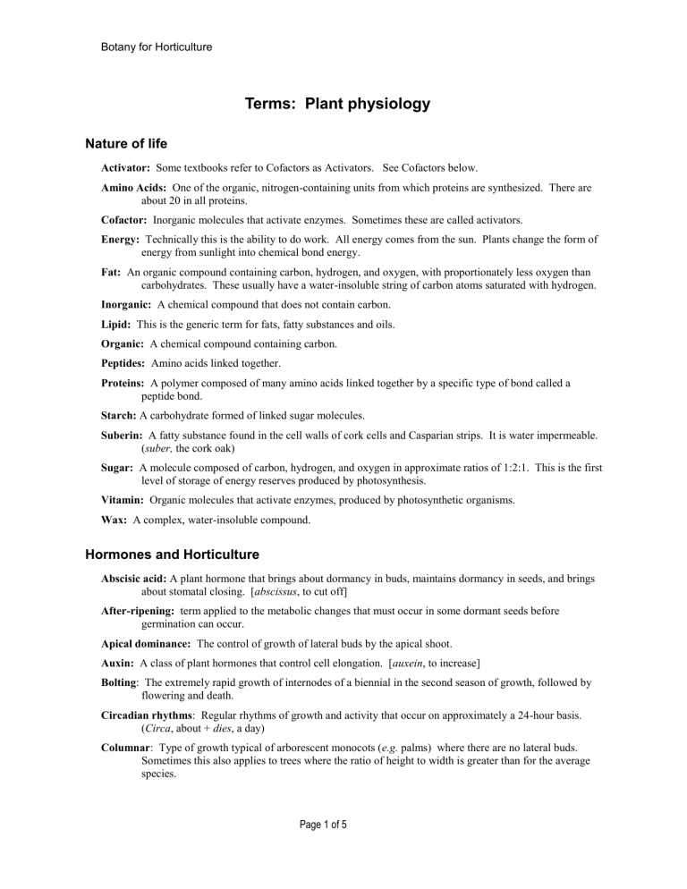 Plant Physiology Definition Summary Plant Physiology Definition Summary