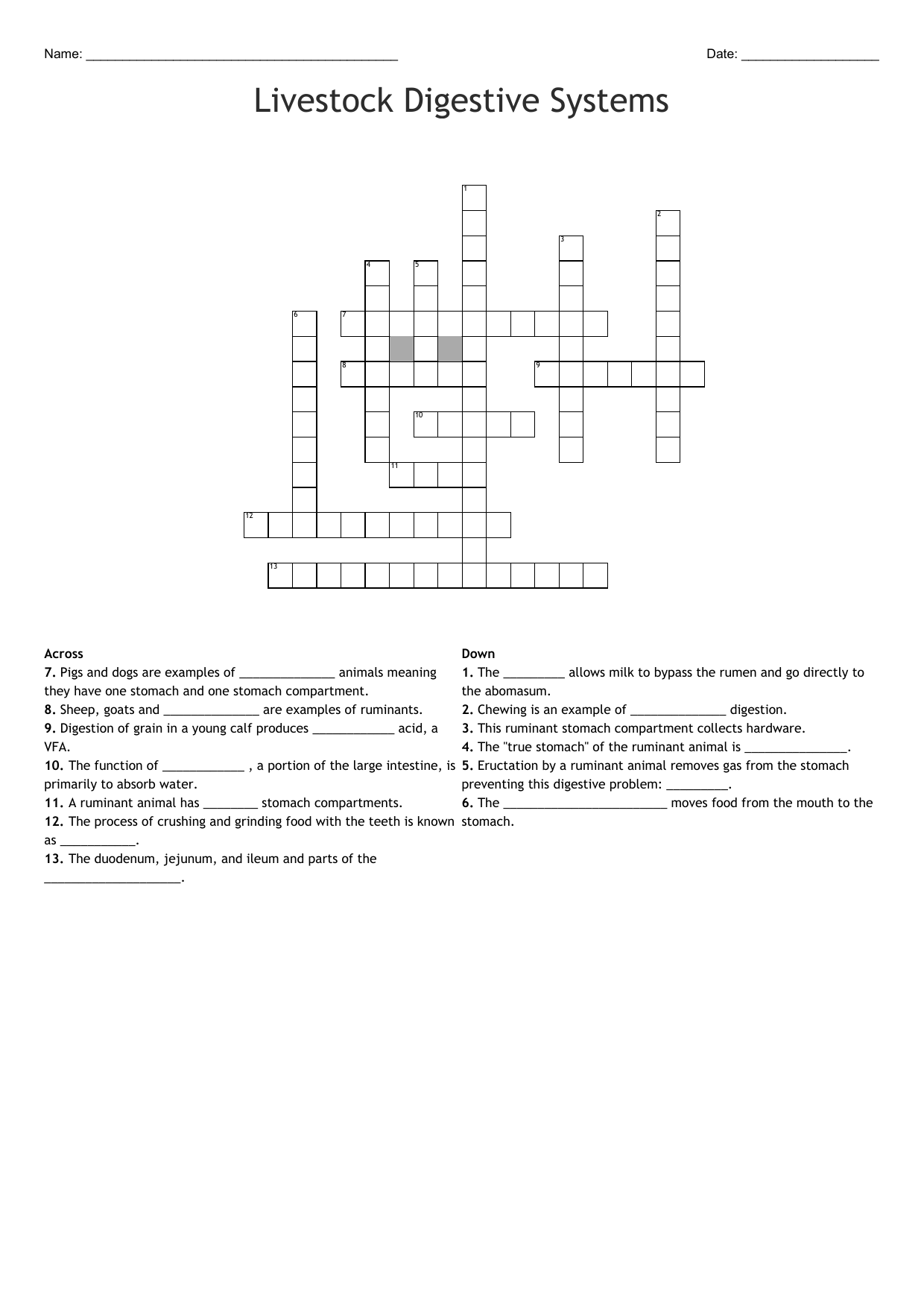 Livestock Digestive System Crossword Answer Key Livestock Cattle Livestock Digestive System Crossword Answer Key Livestock Cattle