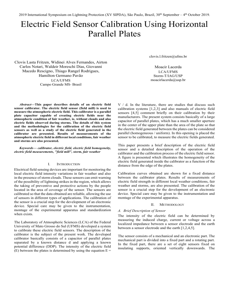 Electric Field Sensor Calibration Using Horizontal Parallel Plates
