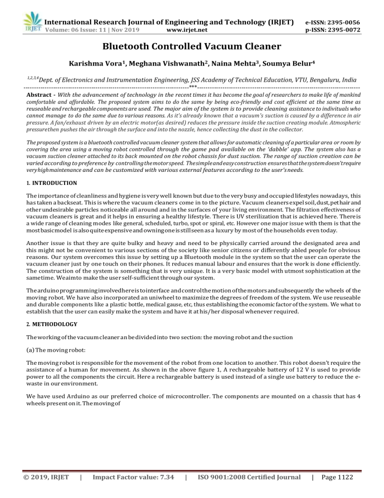 Bluetooth Controlled Vacuum Cleaner Research Paper