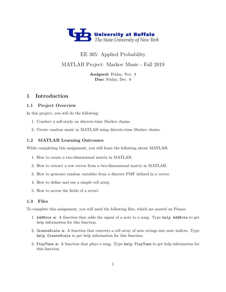 MATLAB Markov Music Project: Applied Probability